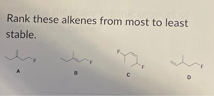 Solved Rank these alkenes from most to least stable. F F F А | Chegg.com