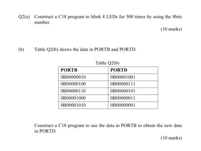Solved Q2(a) Construct a C18 program to blink 8 LEDs for 500 | Chegg.com