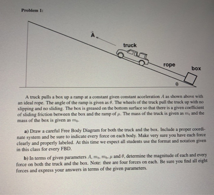 Solved Problem 1: truck rope box o A truck pulls a box up a | Chegg.com