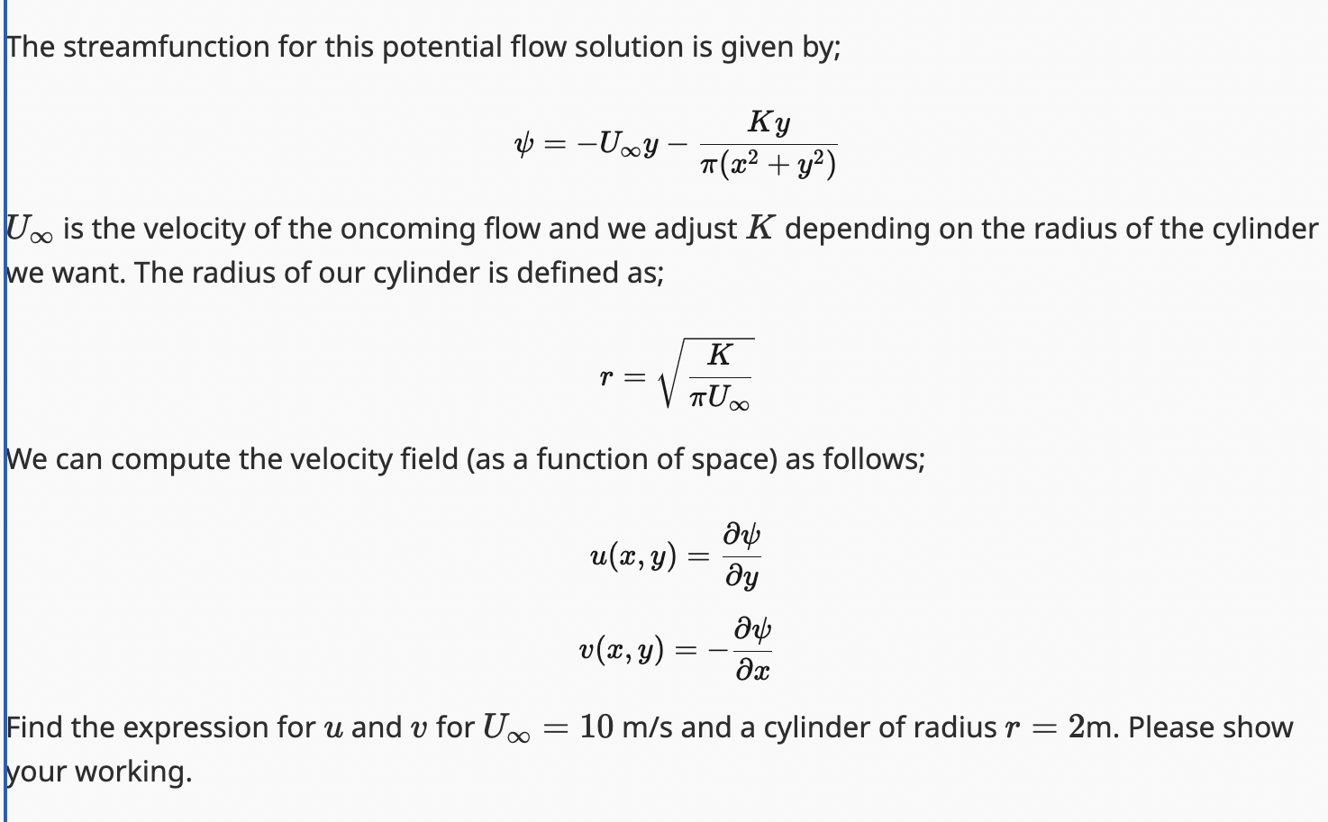Solved The streamfunction for this potential flow solution | Chegg.com