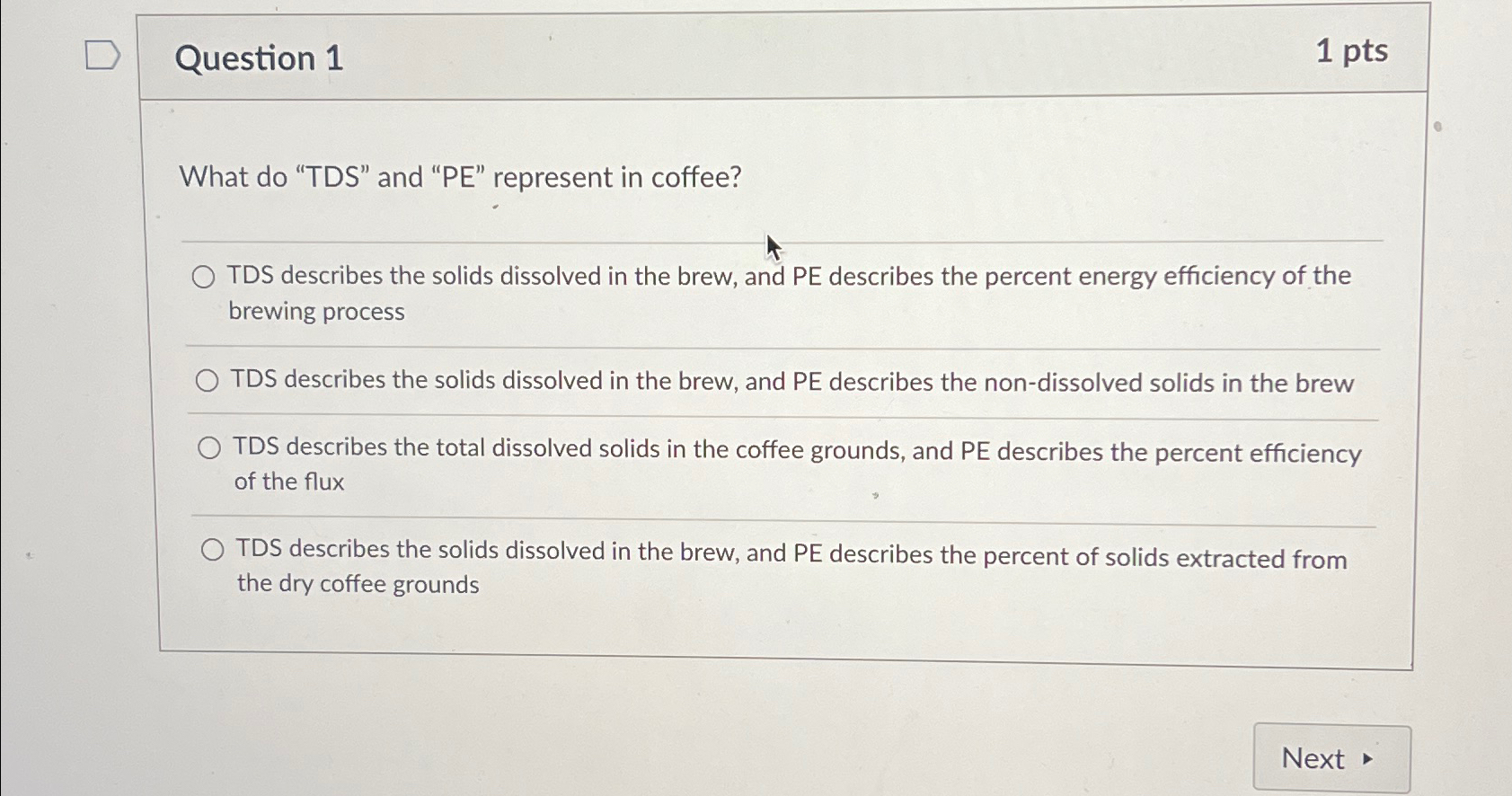 Solved Question 11 ﻿ptsWhat do "TDS" ﻿and "PE" ﻿represent in | Chegg.com
