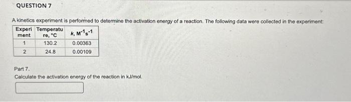 Solved A kinetics experiment is performed to determine the | Chegg.com