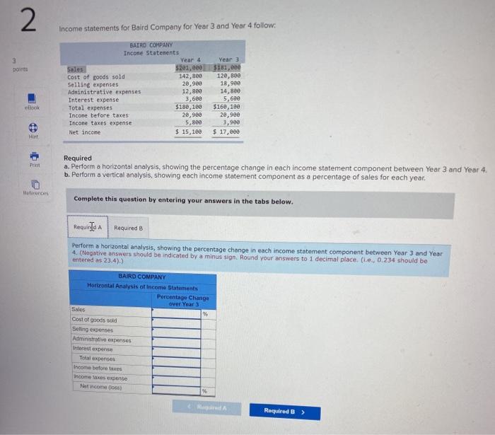 Solved 2 Income statements for Baird Company for Year 3 and | Chegg.com