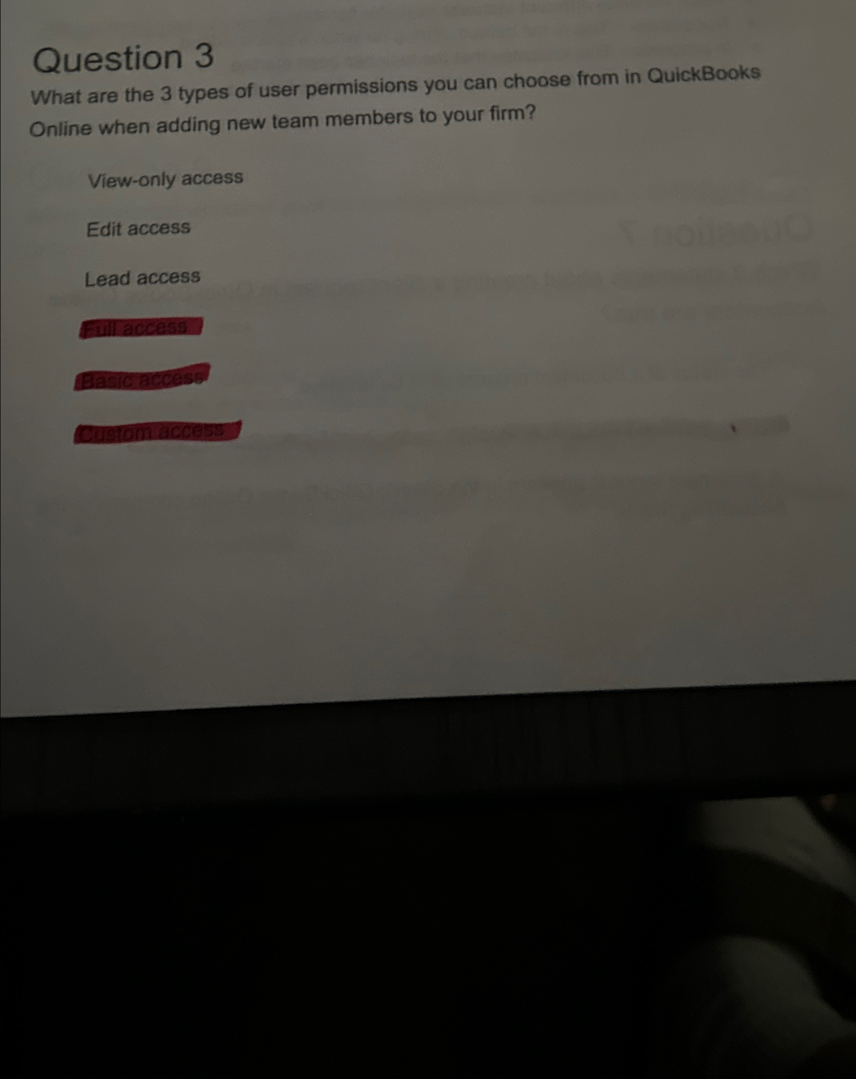 Solved Question 3What are the 3 ﻿types of user permissions | Chegg.com