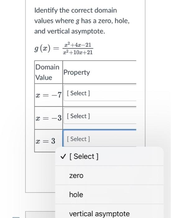 Identify the correct domain values where g has a | Chegg.com