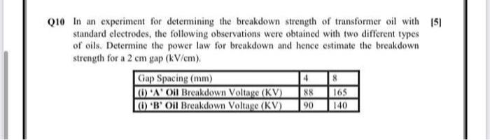 Solved Q10 In an experiment for determining the breakdown | Chegg.com