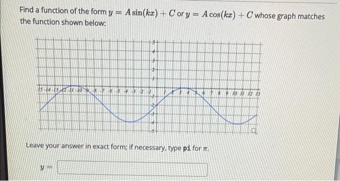 Solved Find a function of the form y = A sin(kx) + Cory = A | Chegg.com
