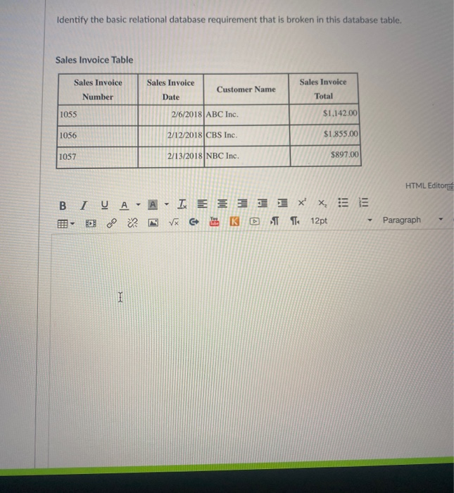 Solved Identify the basic relational database requirement | Chegg.com