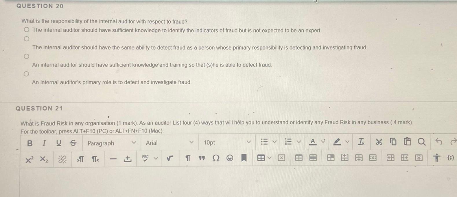 Solved What is the responsibility of the internal auditor | Chegg.com