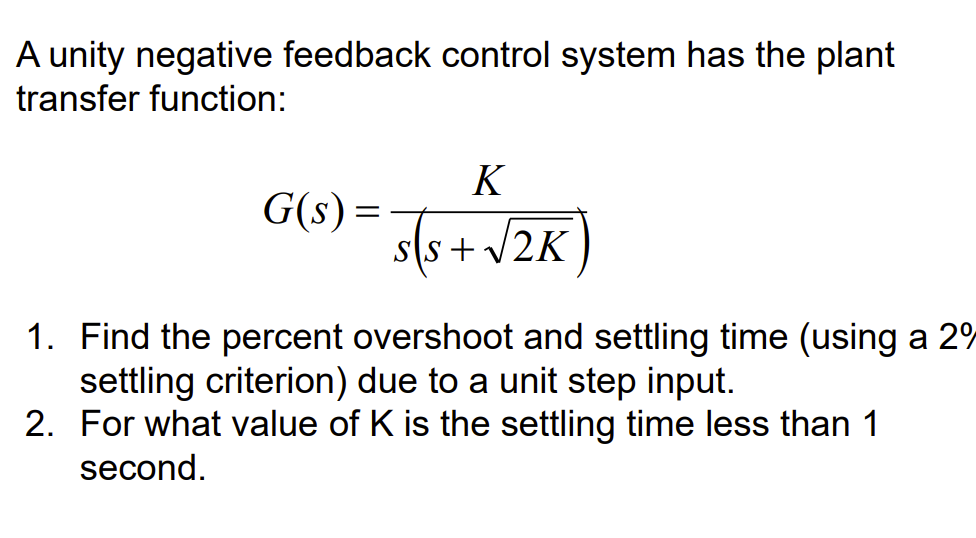Solved A unity negative feedback control system has the | Chegg.com