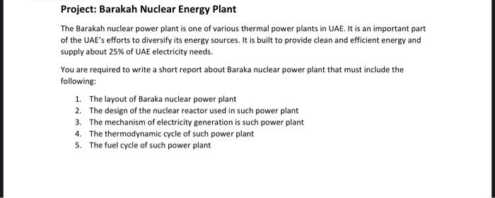 Solved Project: Barakah Nuclear Energy Plant The Barakah | Chegg.com
