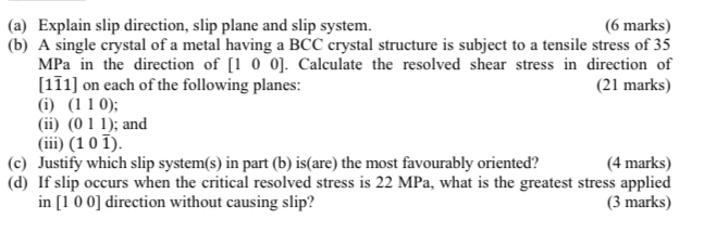 Solved (a) ﻿Explain slip direction, slip plane and slip | Chegg.com