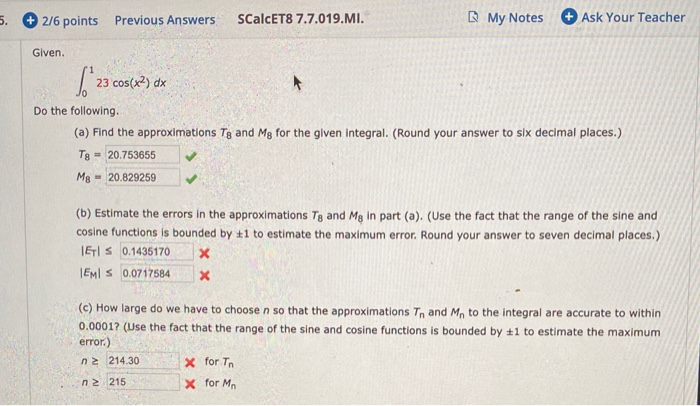 Solved 5. 2/6 points Previous Answers CalcET8 7.7.019.MI. | Chegg.com