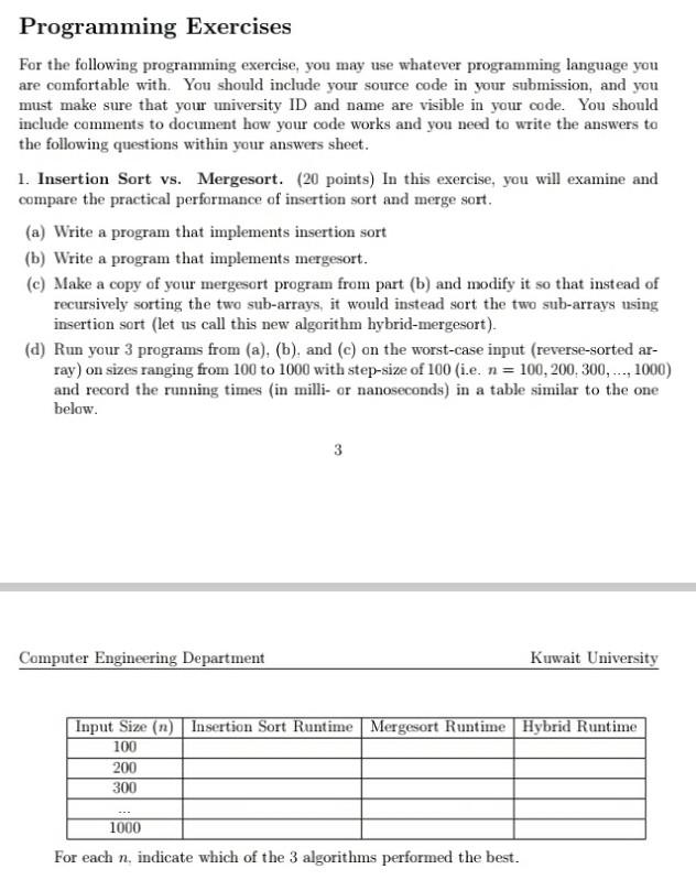 Solved Programming Exercises For the following programming | Chegg.com
