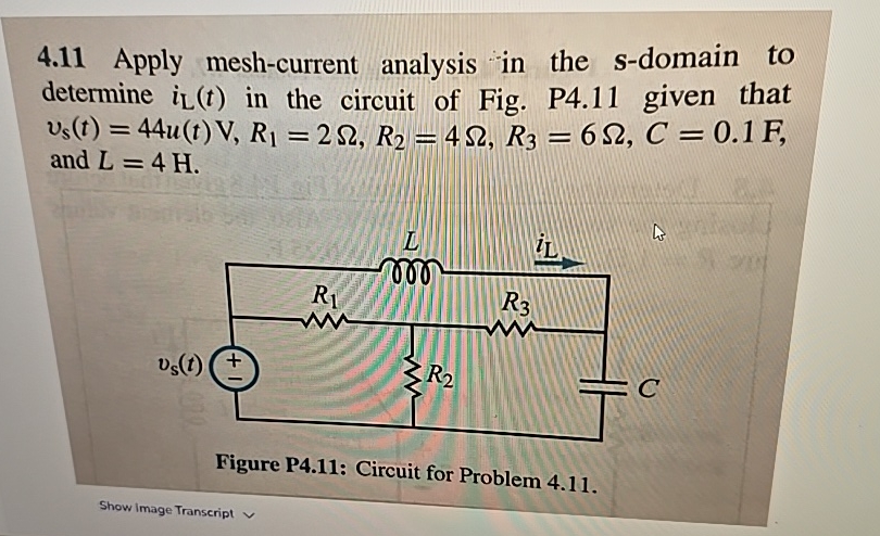 Solved 4.11 ﻿Apply mesh-current analysis in the s-domain to | Chegg.com