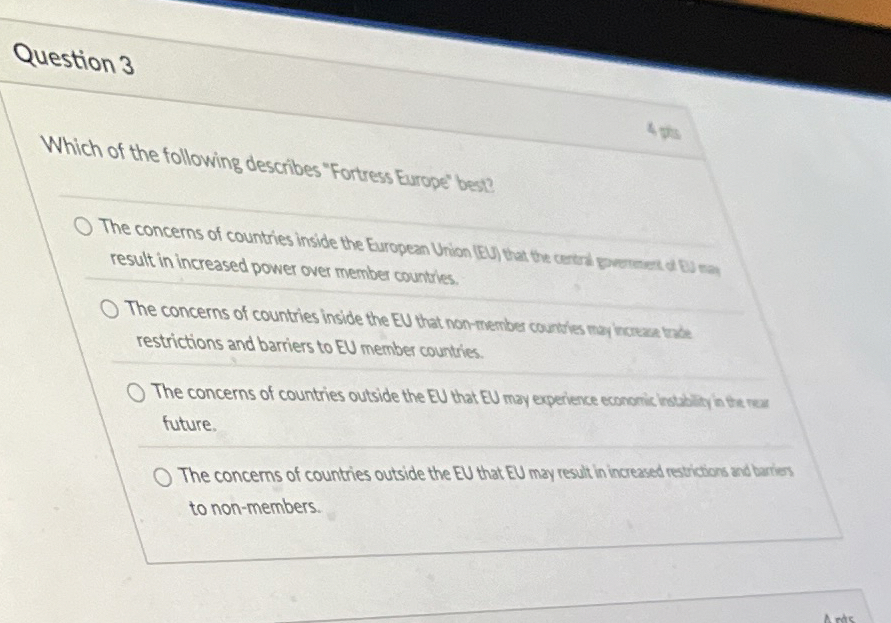 Solved Question 3Which of the following describes "Fortress | Chegg.com