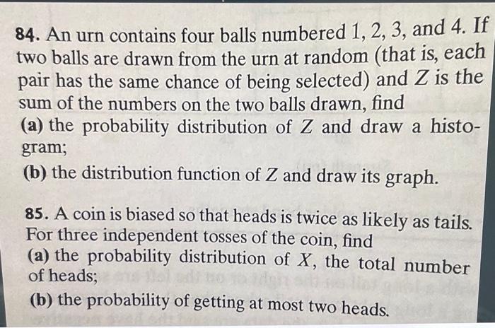Solved 84. An urn contains four balls numbered 1, 2, 3, and | Chegg.com