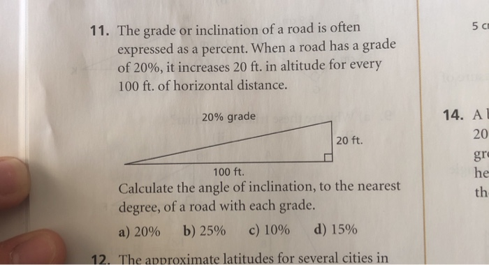 Solved 5c 11. The grade or inclination of a road is often | Chegg.com