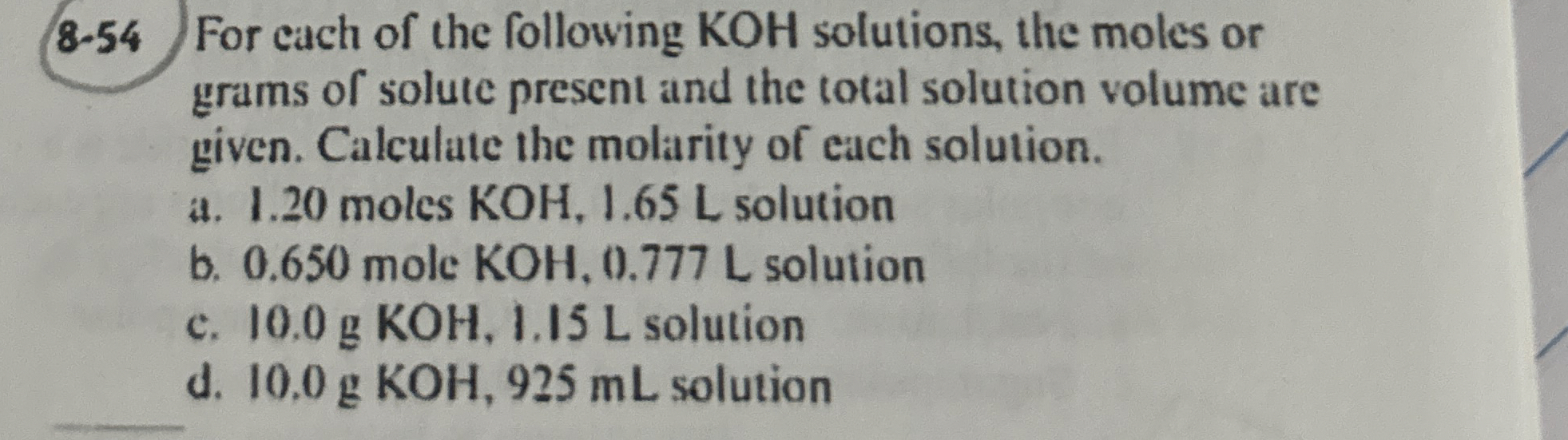 Solved 8-54 ﻿For each of the following KOH solutions, the | Chegg.com