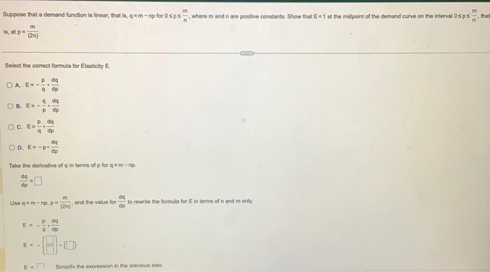 Solved Suppose that a demand tunction is linear, that is, | Chegg.com