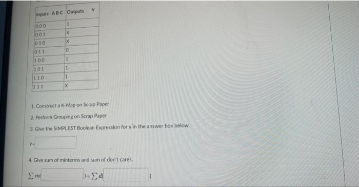 Solved 1. Construct a K-Map on Scrap Paper 2. Perform | Chegg.com