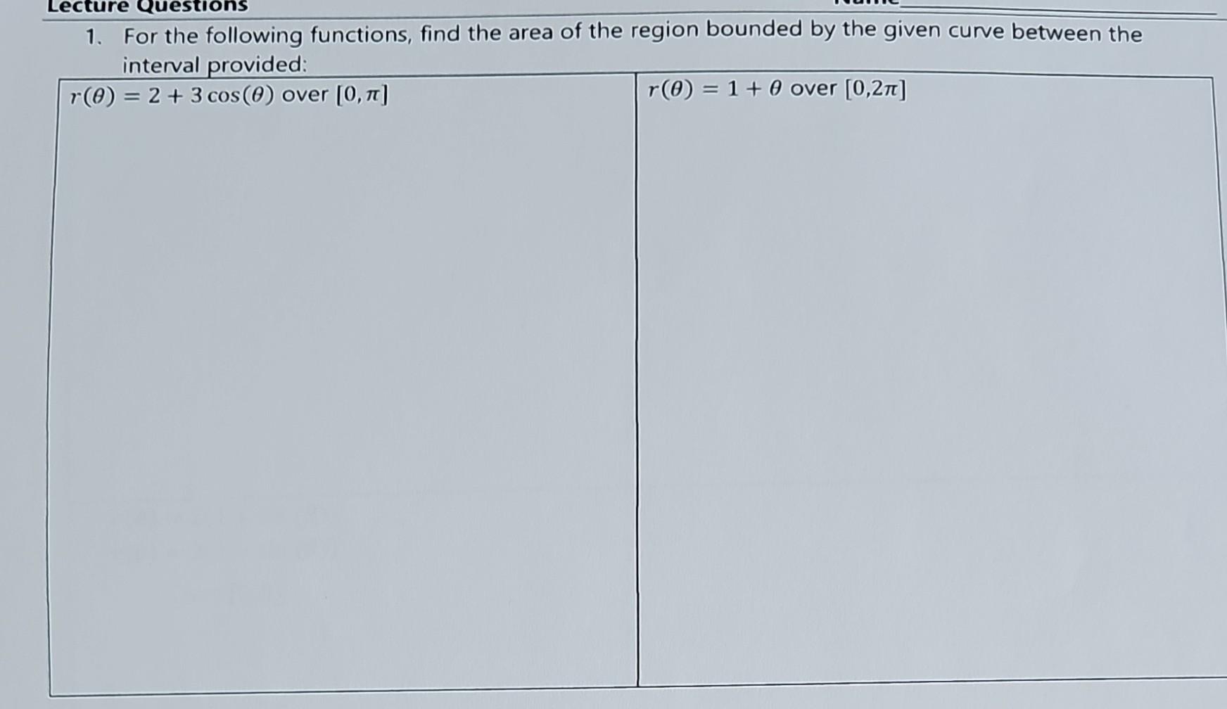 Solved 1. For the following functions, find the area of the | Chegg.com