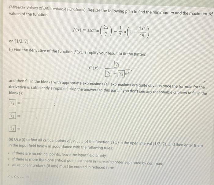 Solved (Min-Max Values of Differentiable Functions). Realize | Chegg.com