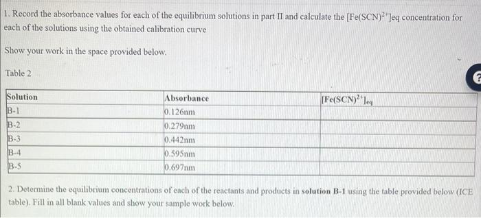Solved 1. Record the absorbance for each of the standard | Chegg.com