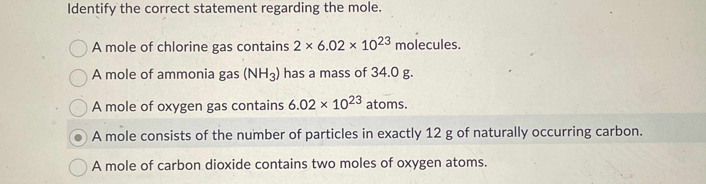 Solved Identify the correct statement regarding the mole.A | Chegg.com