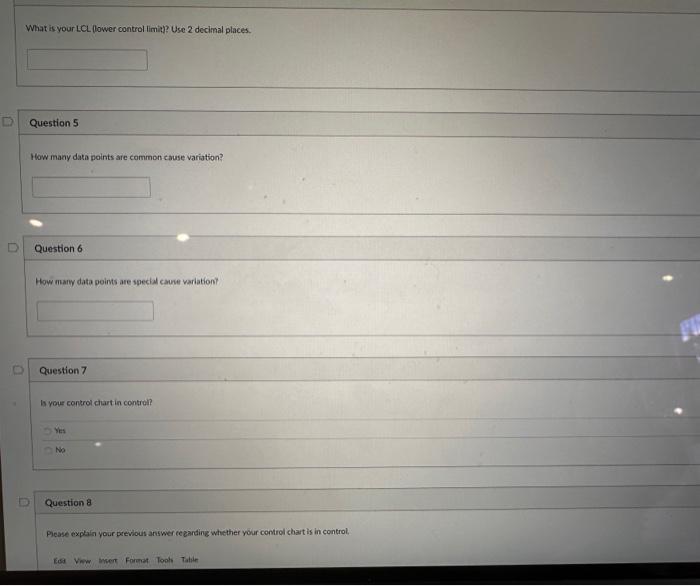 Solved What is your LCL (lower control limit)? Use 2 decimal | Chegg.com