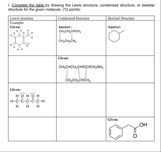 Solved I. Complete the table by drawing the Lewis structure, | Chegg.com