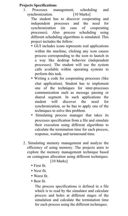 Solved Projects Specifications 1. Processes synchronization. | Chegg.com