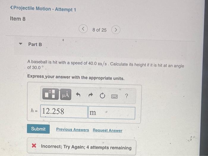 Solved 8 of 25 Part A A projectile is launched with speed v0 | Chegg.com