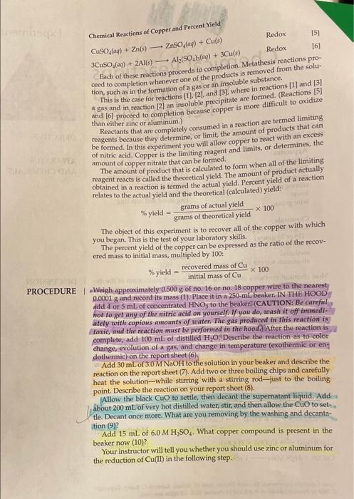 Solved EXPERIMENT REPORT SHEET Chemical Reactions of Copper | Chegg.com