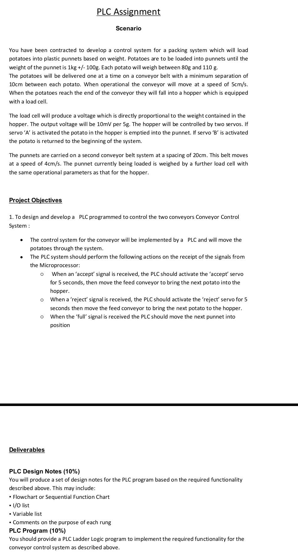 Solved PLC Assignment Scenario You have been contracted to | Chegg.com