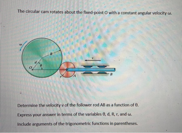 Solved The circular cam rotates about the fixed-point with a | Chegg.com