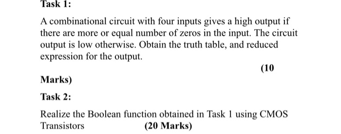 Solved Task 1: A combinational circuit with four inputs | Chegg.com
