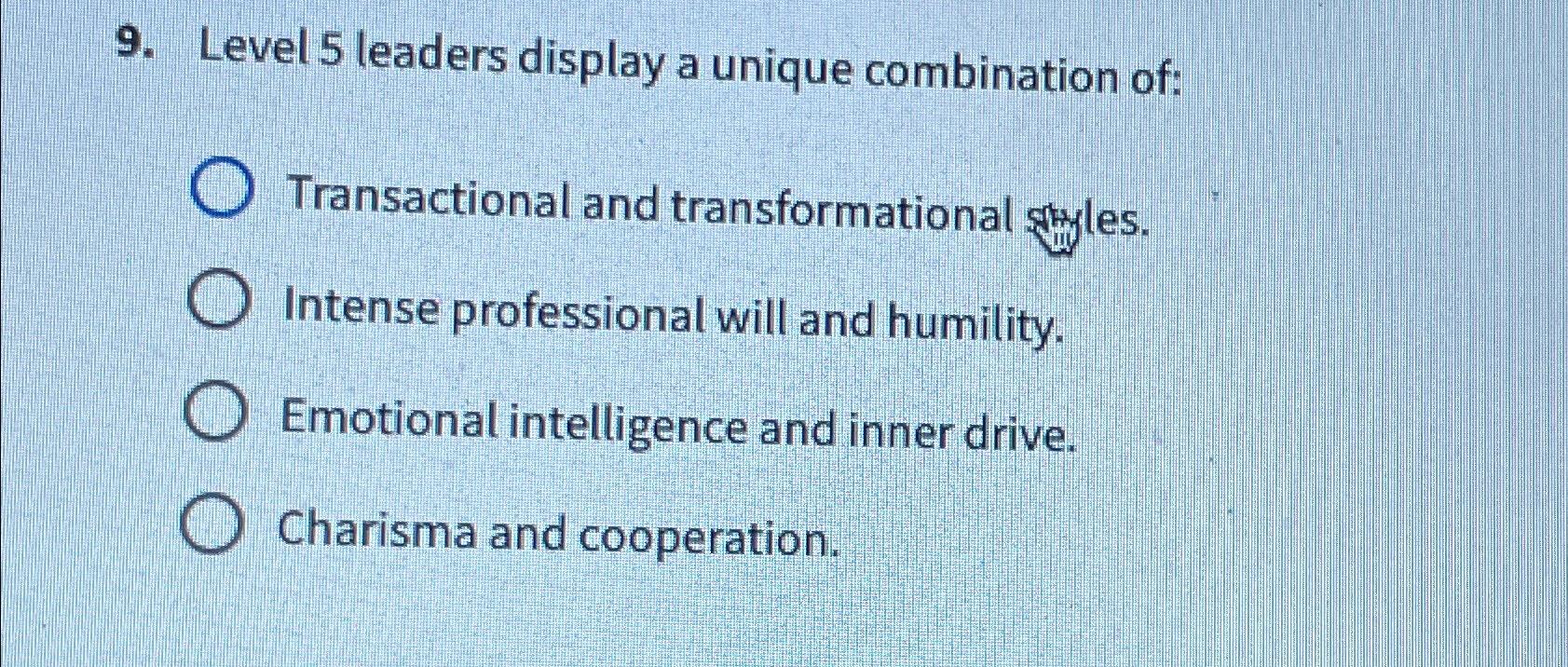 Solved Level 5 ﻿leaders display a unique combination | Chegg.com