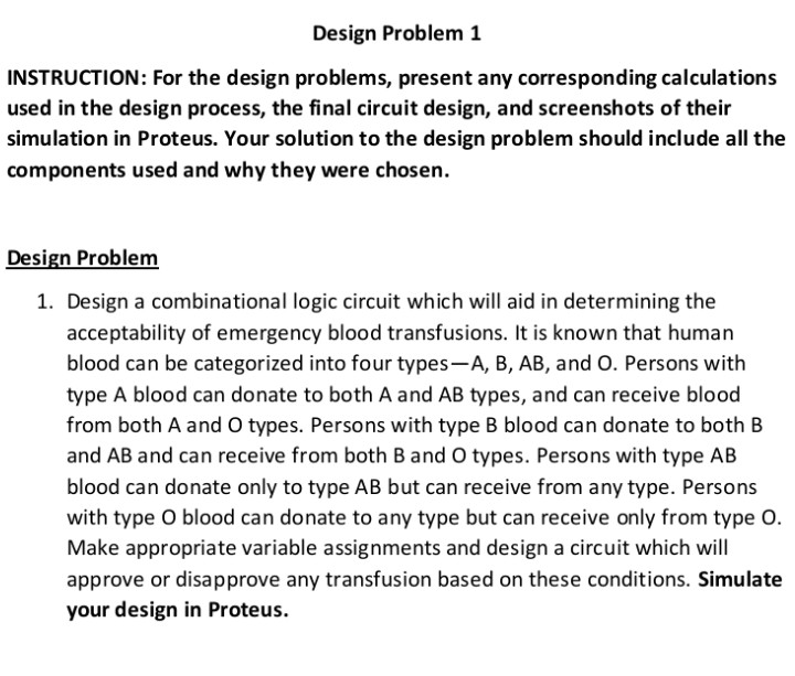Solved Design Problem 1 INSTRUCTION: For the design | Chegg.com