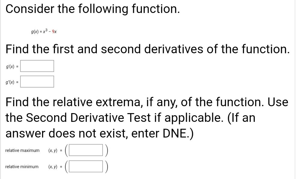 Solved Consider the following function. g(x) = x3 - 9x Find | Chegg.com