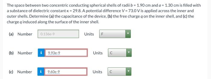 Solved The space between two concentric conducting spherical | Chegg.com