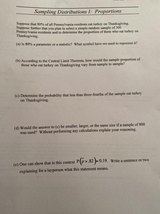 Solved Sampling Distributions I: Proportions Suppose that | Chegg.com
