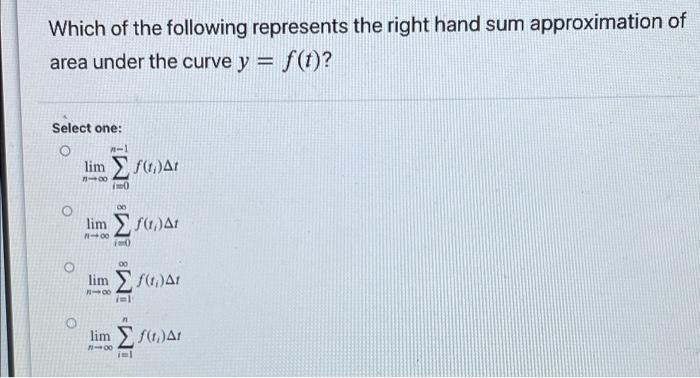 Solved Which of the following represents the right hand sum | Chegg.com