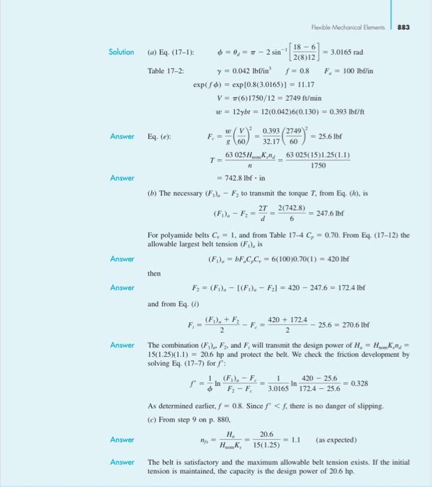 Solved EXAMPLE 17-1 A polyamide A-3 flat belt 6 in wide is | Chegg.com