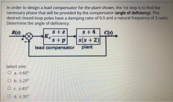 Solved In order to design a lead compensator for the plant | Chegg.com