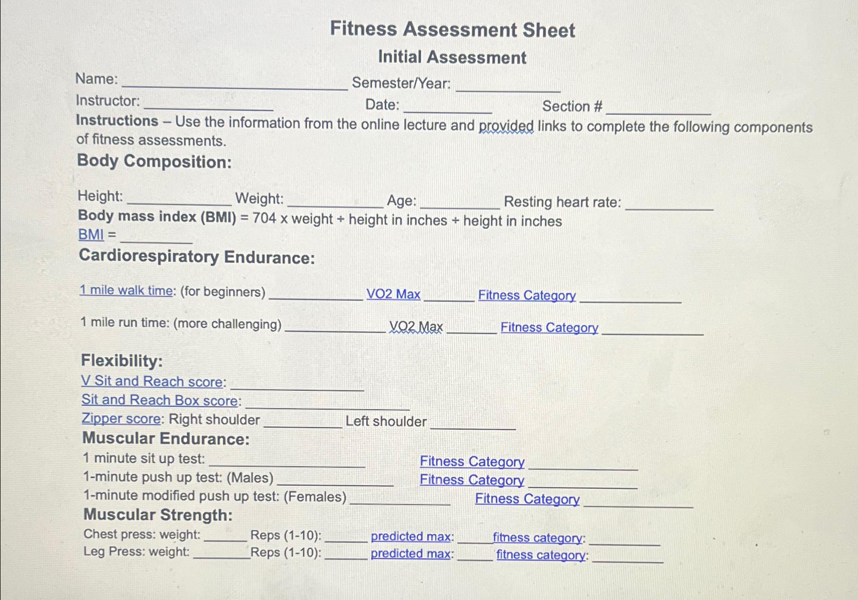 Solved Fitness Assessment SheetInitial | Chegg.com