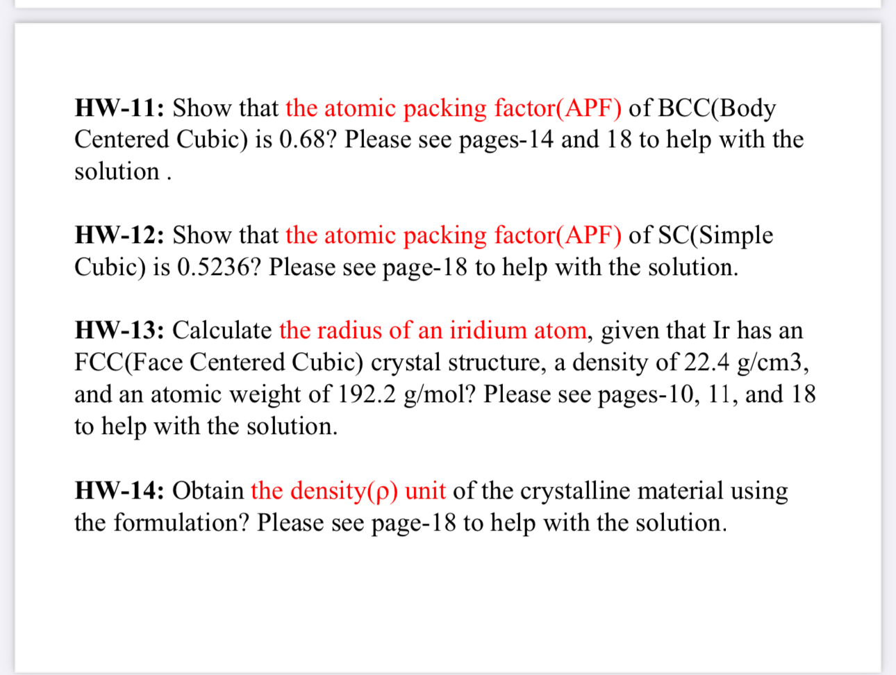 Solved HW-11: Show that the atomic packing factor(APF) ﻿of | Chegg.com
