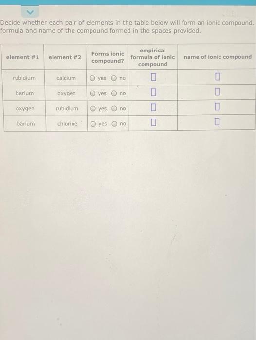 Solved Decide whether each pair of elements in the table | Chegg.com