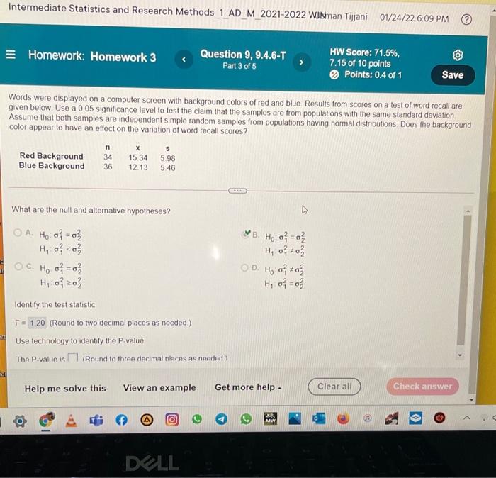 Solved Intermediate Statistics and Research Methods 1 ADM | Chegg.com