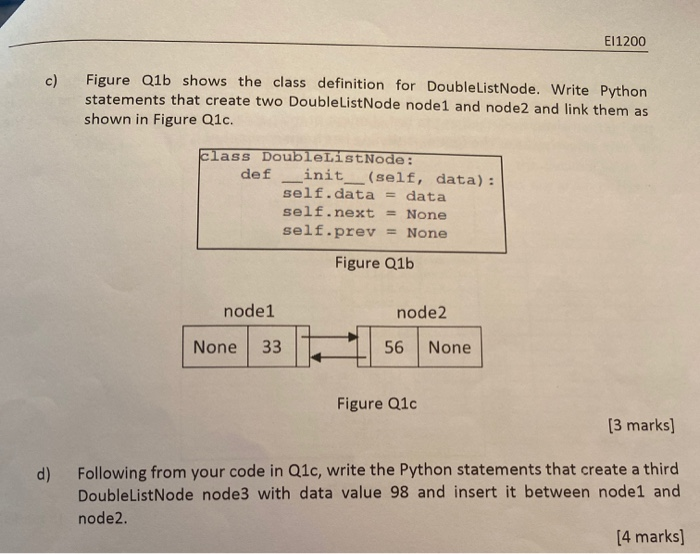 Solved E11200 c) Figure Q1b shows the class definition for | Chegg.com